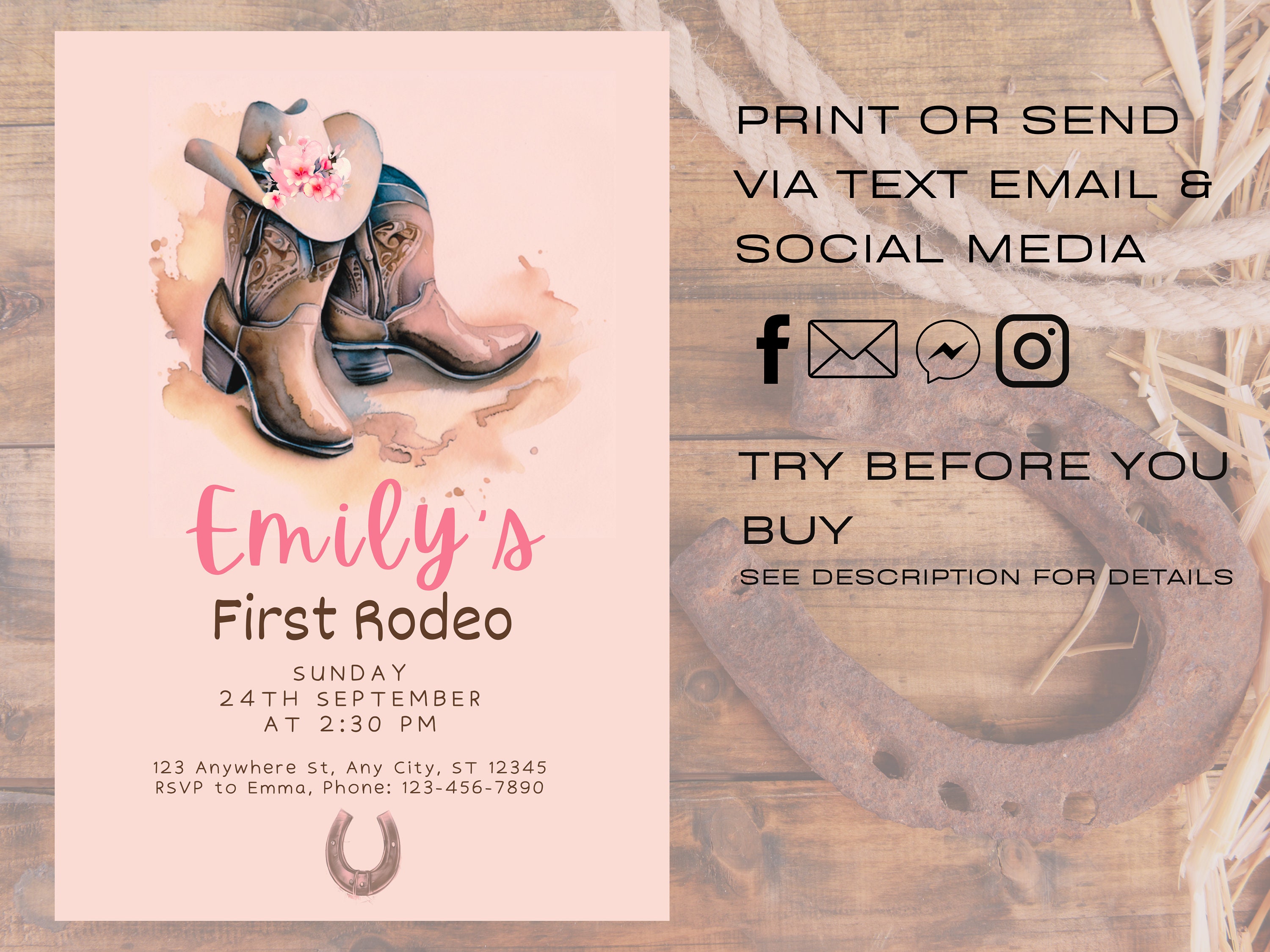 First Rodeo Birthday Party Invitation Template, First Birthday ...