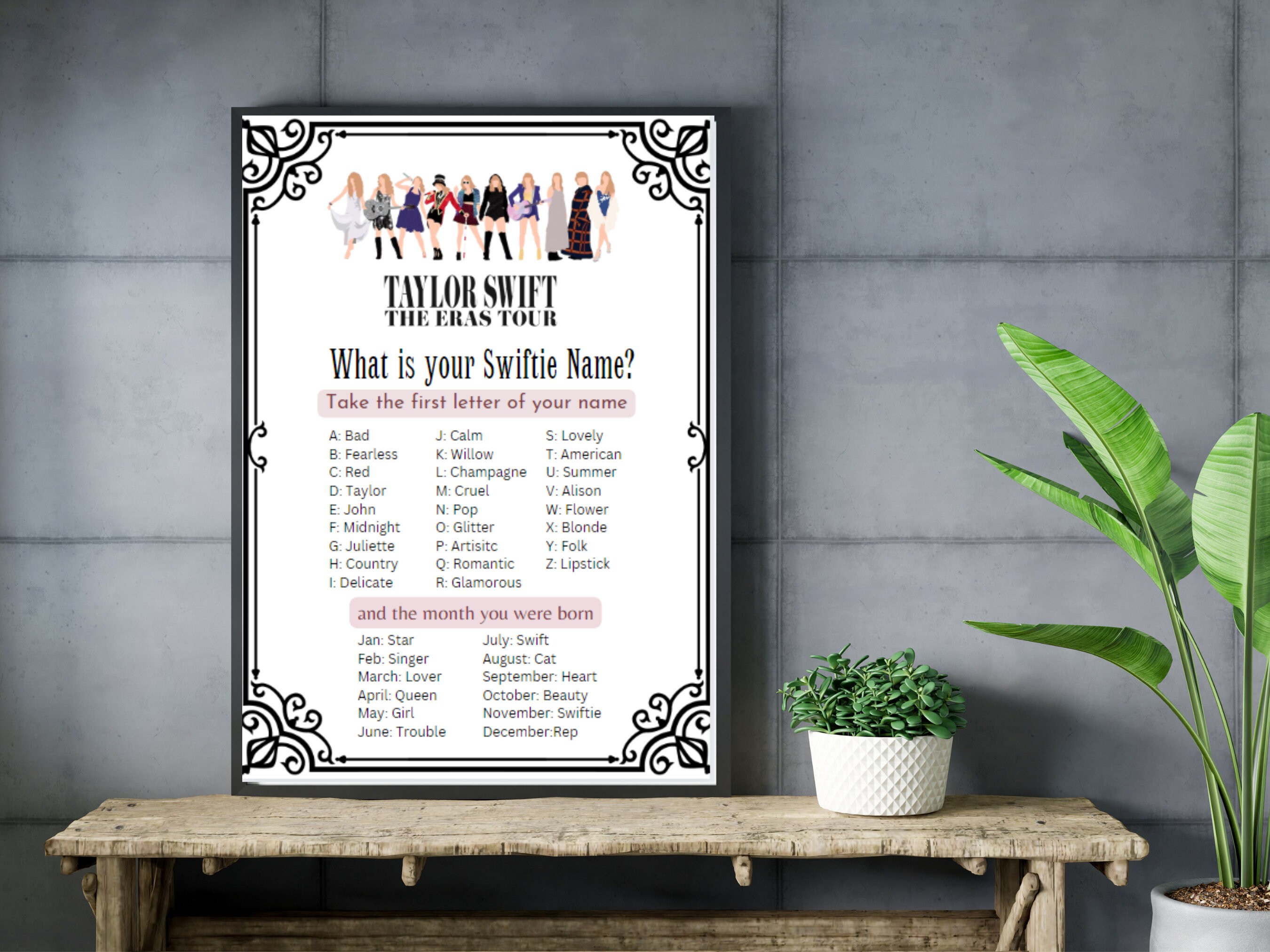 Taylor Swift Inspired Game & Name Poster, Instant Download Printable ...