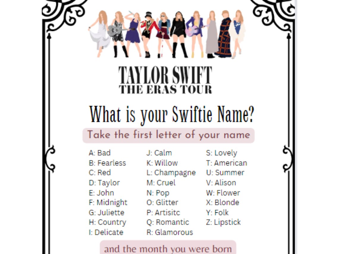 Taylor Swift Inspired Game & Name Poster, Instant Download Printable ...
