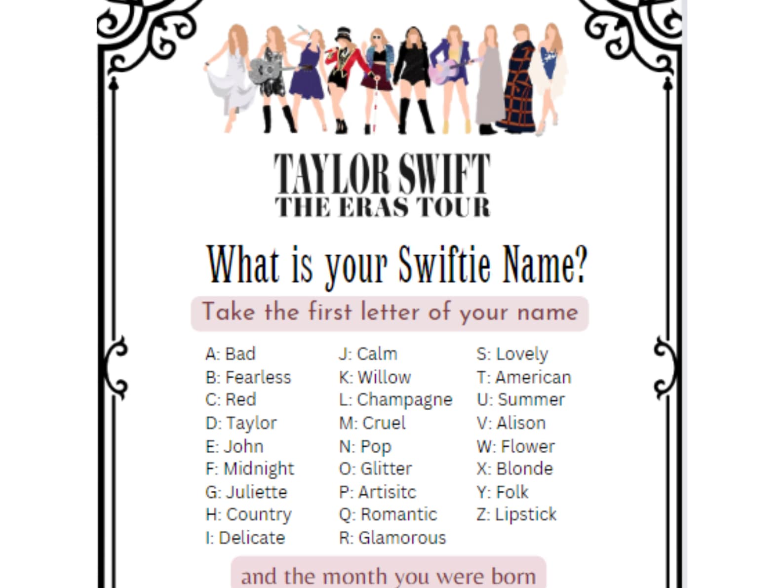 Taylor Swift Inspired Game & Name Poster, Instant Download Printable ...