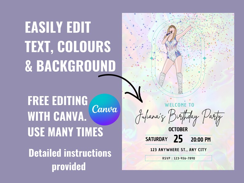 Taylor Swift Inspired Party Bundle, Editable Digital Invite, Birthday ...
