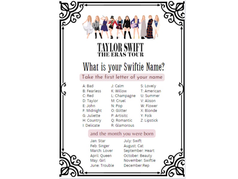Taylor Swift Inspired Game & Name Poster, Instant Download Printable ...