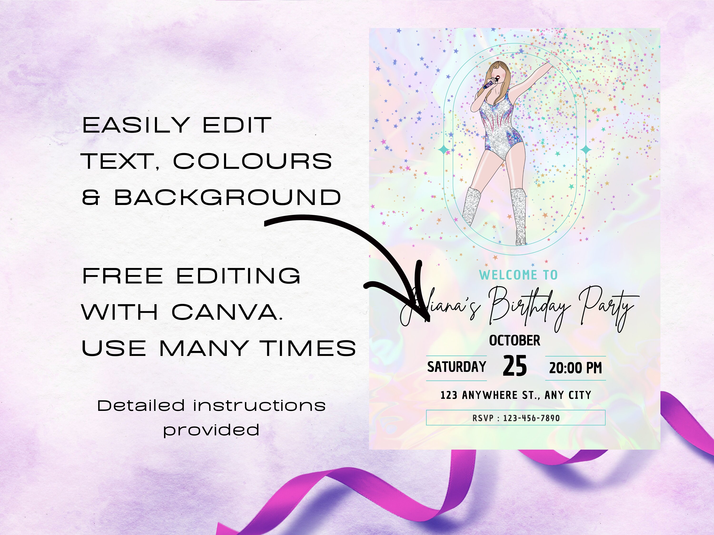 Taylor Swift Inspired Invitation, Editable Digital Invite, Invitation ...