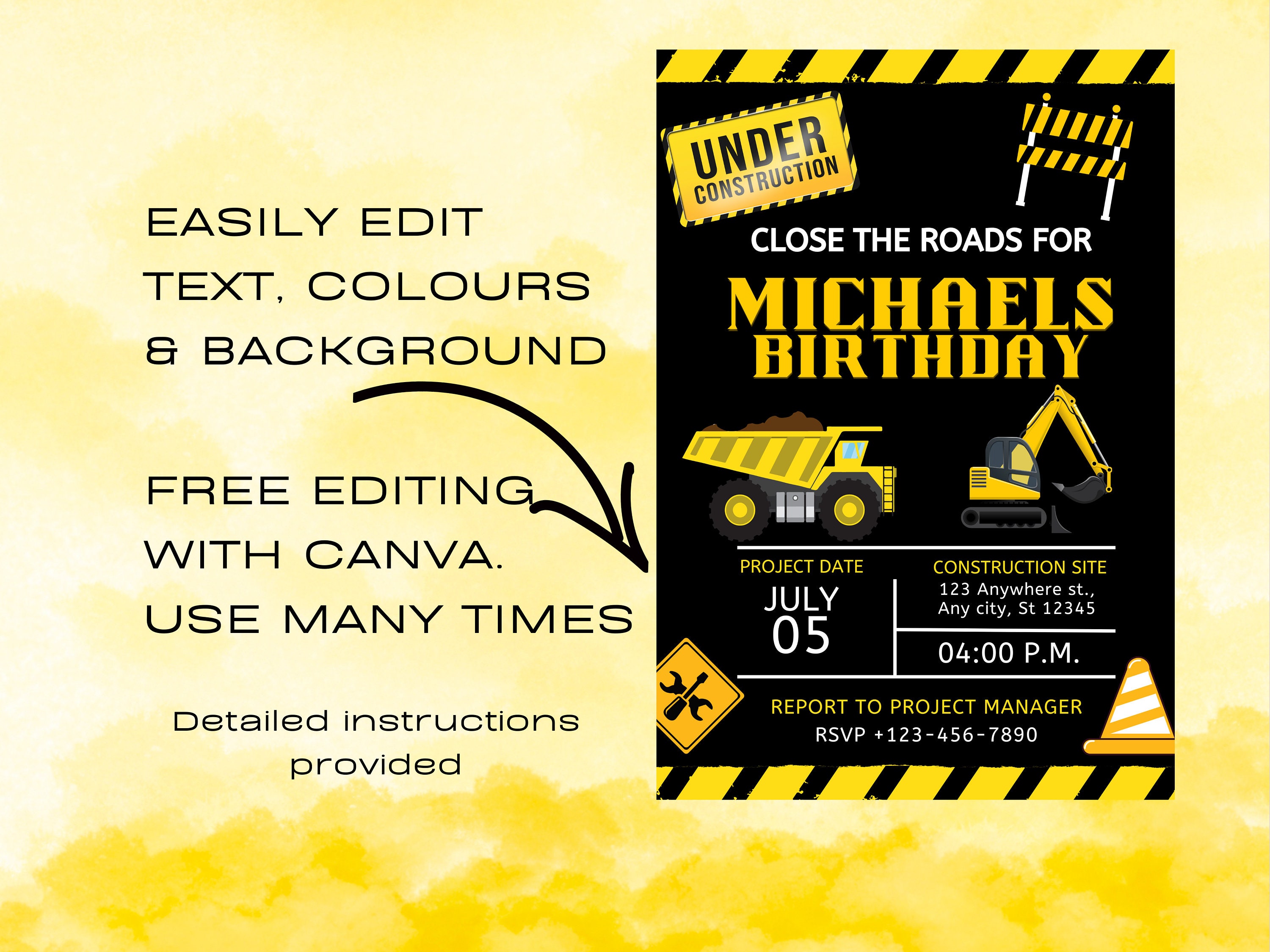 Construction Birthday Party Invitation Template, Construction ...