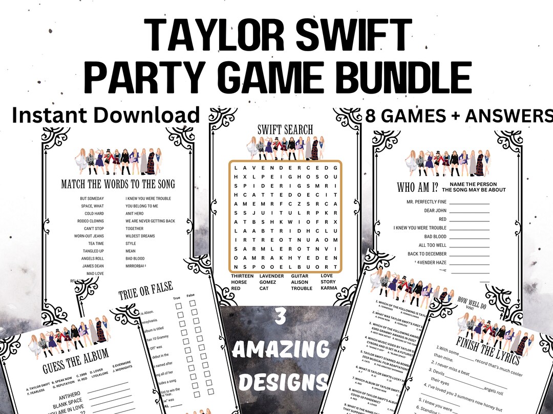 Taylor Swift Inspired Party Games, Instant Download Printable, Birthday ...