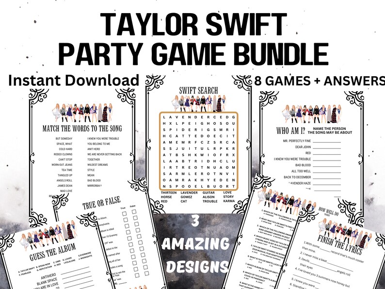 Taylor Swift Inspired Party Games, Instant Download Printable, Birthday ...