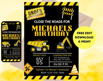 Editable Printable Construction Birthday Party Invitation - Etsy