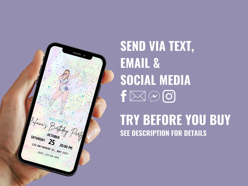 Taylor Swift Inspired Party Bundle, Editable Digital Invite, Birthday ...