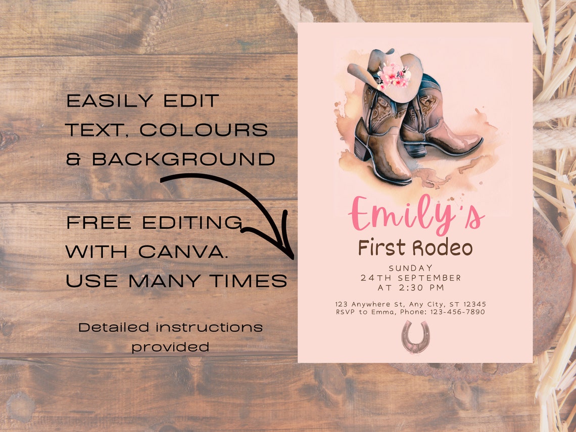 First Rodeo Birthday Party Invitation Template, First Birthday ...