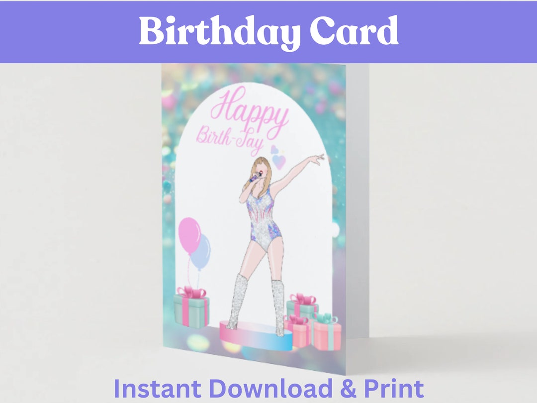 Taylor Swift Birthday Card, Instant Download Printable, Birthday Party ...