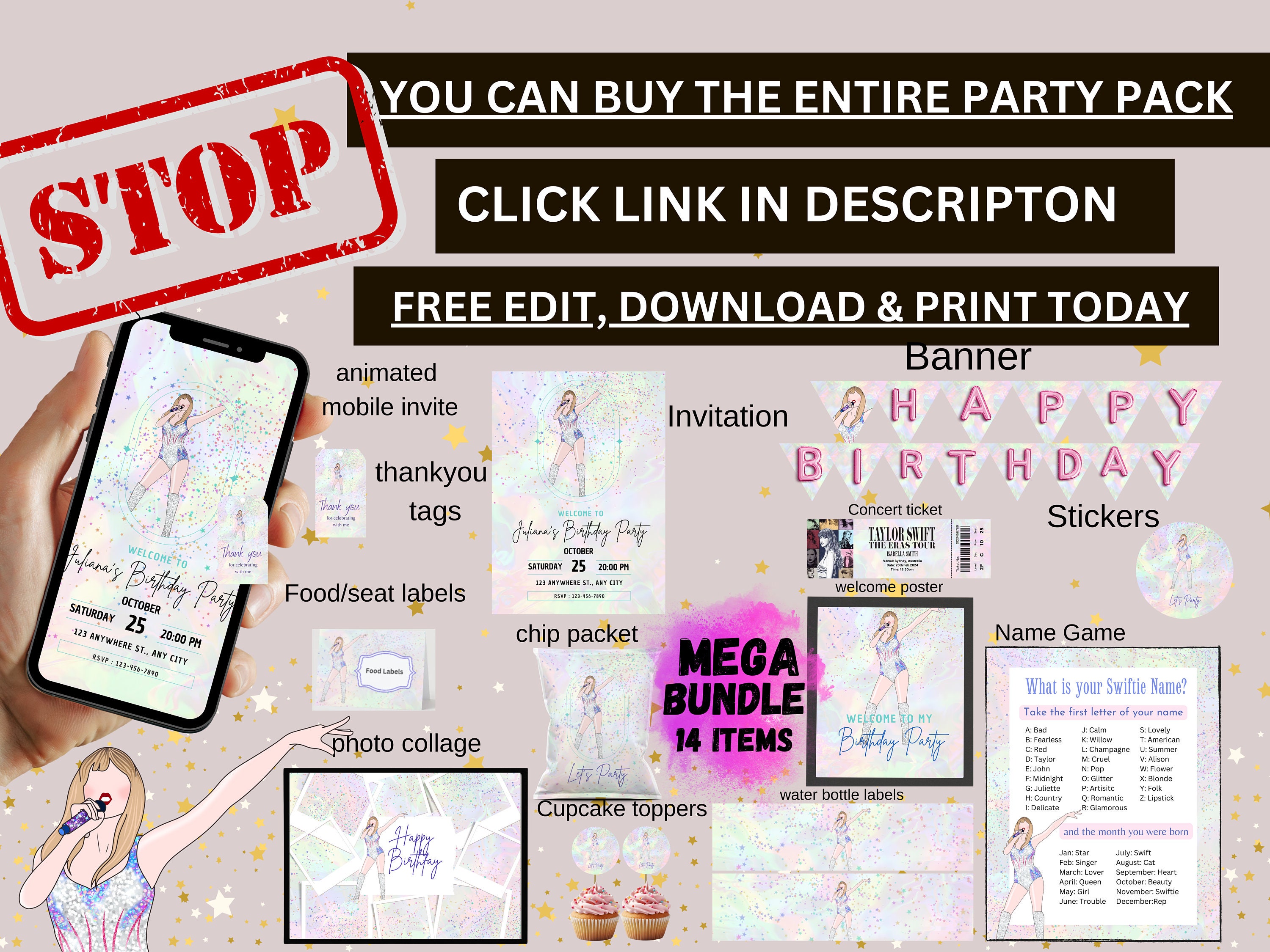 Taylor Swift Inspired Invitation, Editable Digital Invite, Invitation ...
