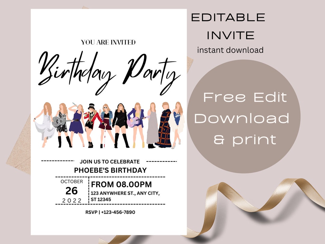 Taylor Swift Inspired Invitation, Taylor Swift Party, Girl Birthday ...