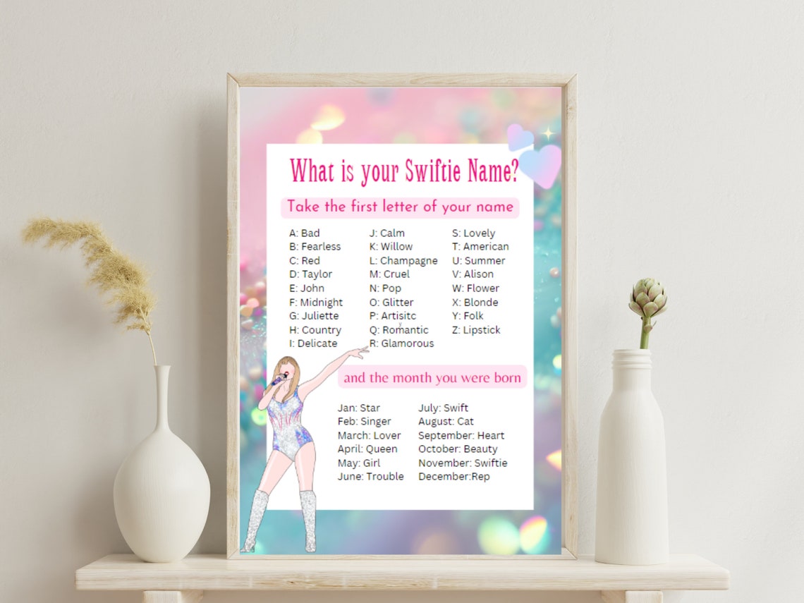 Taylor Swift Game & Name Poster, Instant Download Printable, A3 and A4 ...