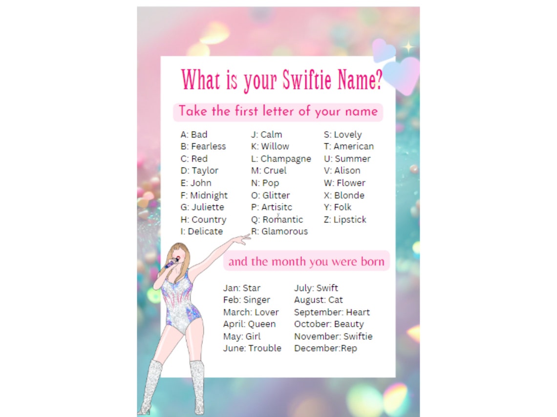 Taylor Swift Game & Name Poster, Instant Download Printable, A3 and A4 ...