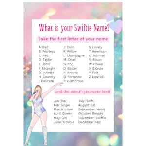 Taylor Swift Game & Name Poster, Instant Download Printable, A3 and A4 ...
