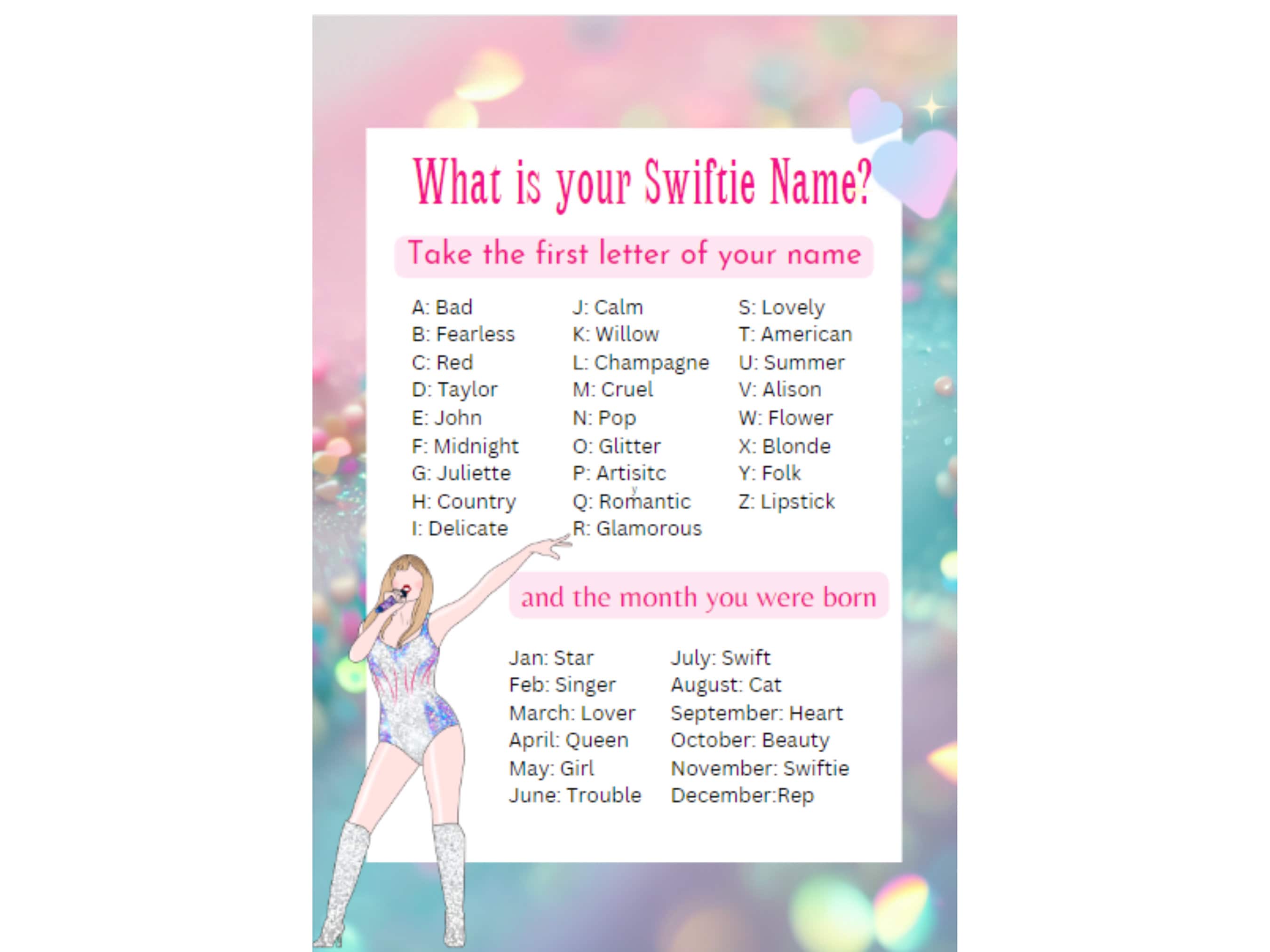 Taylor Swift Game & Name Poster, Instant Download Printable, A3 and A4 ...