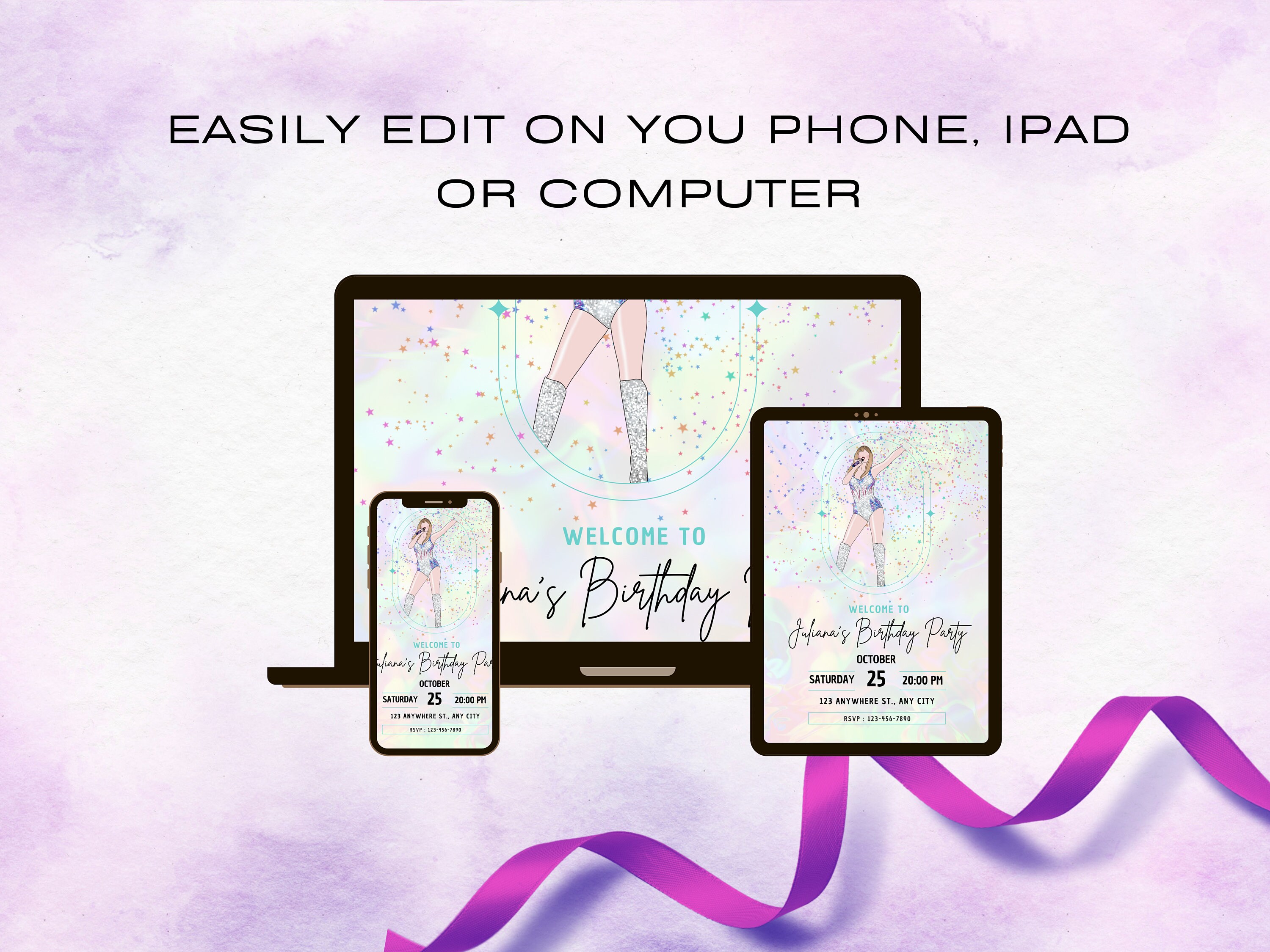 Taylor Swift Inspired Invitation, Editable Digital Invite, Invitation ...