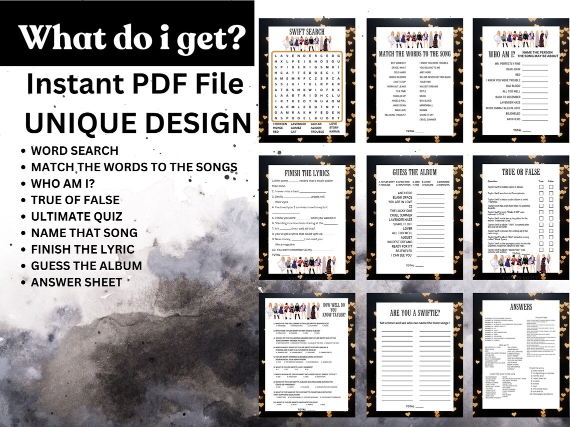 Taylor Swift Party Games, Instant Download Printable, Birthday Party ...