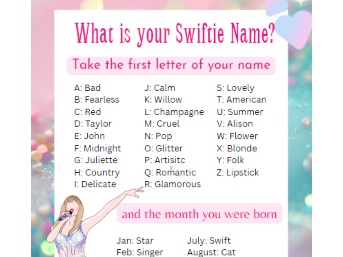 Taylor Swift Game & Name Poster, Instant Download Printable, A3 and A4 ...