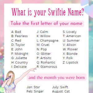 Taylor Swift Game & Name Poster, Instant Download Printable, A3 and A4 ...