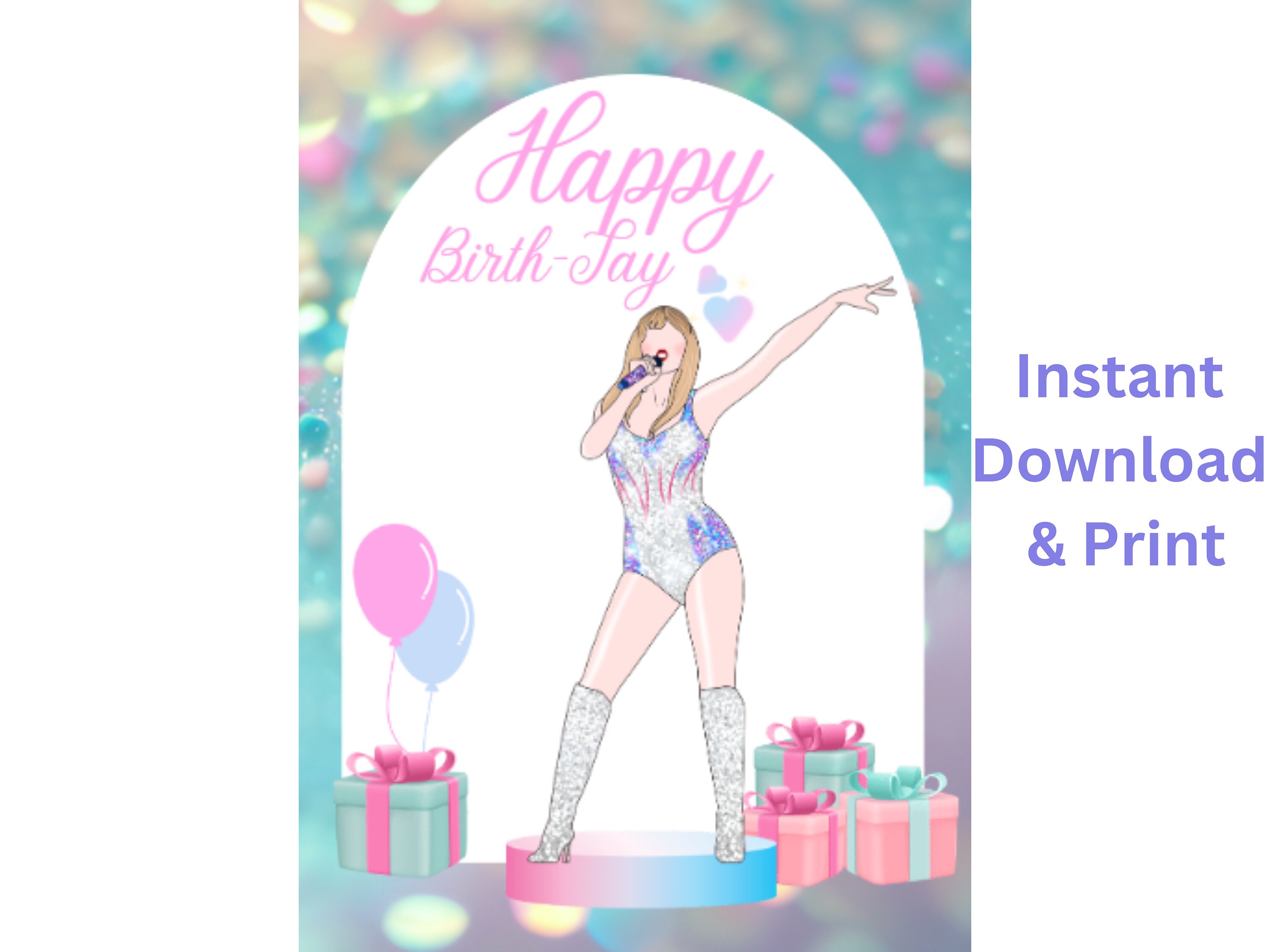 Taylor Swift Birthday Card, Instant Download Printable, Birthday Party ...