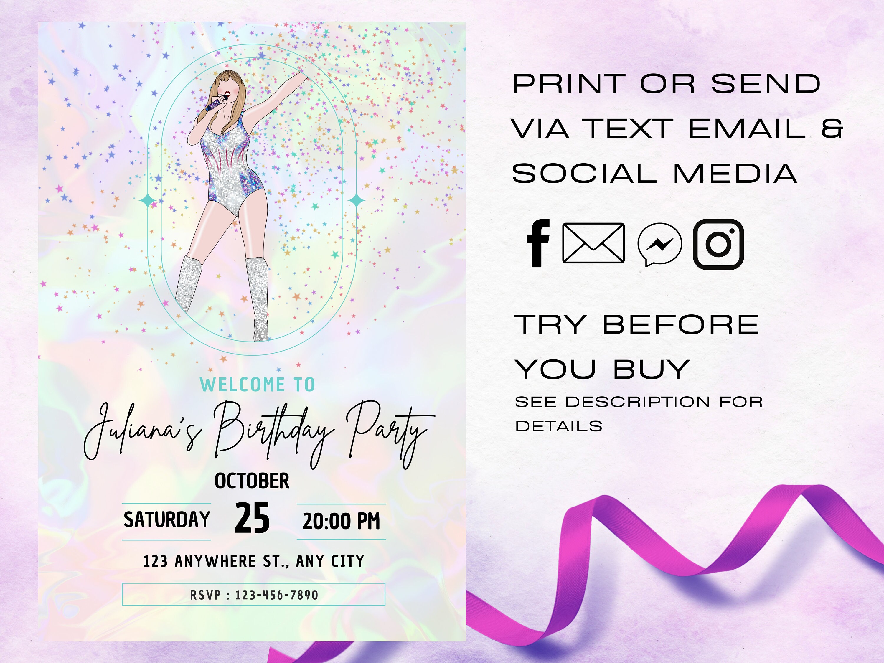 Taylor Swift Inspired Invitation, Editable Digital Invite, Invitation ...