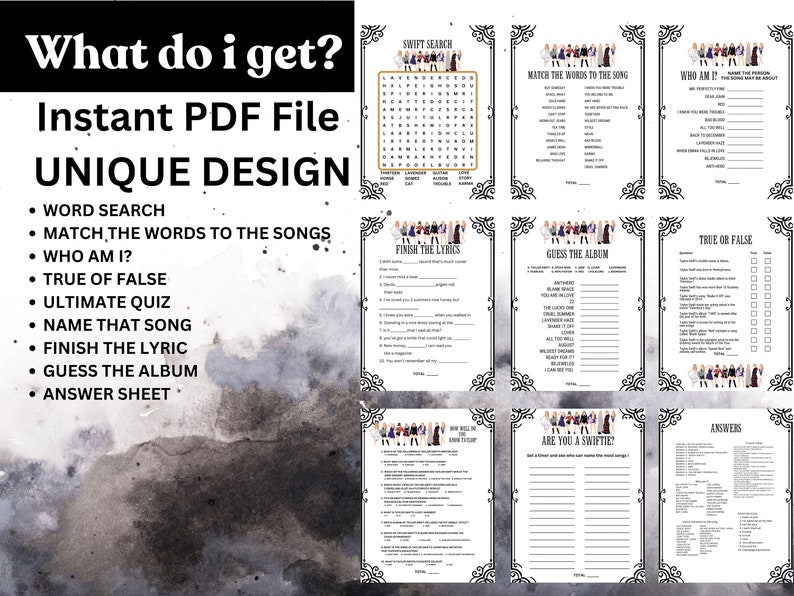 Taylor Swift Inspired Party Games, Instant Download Printable, Birthday ...