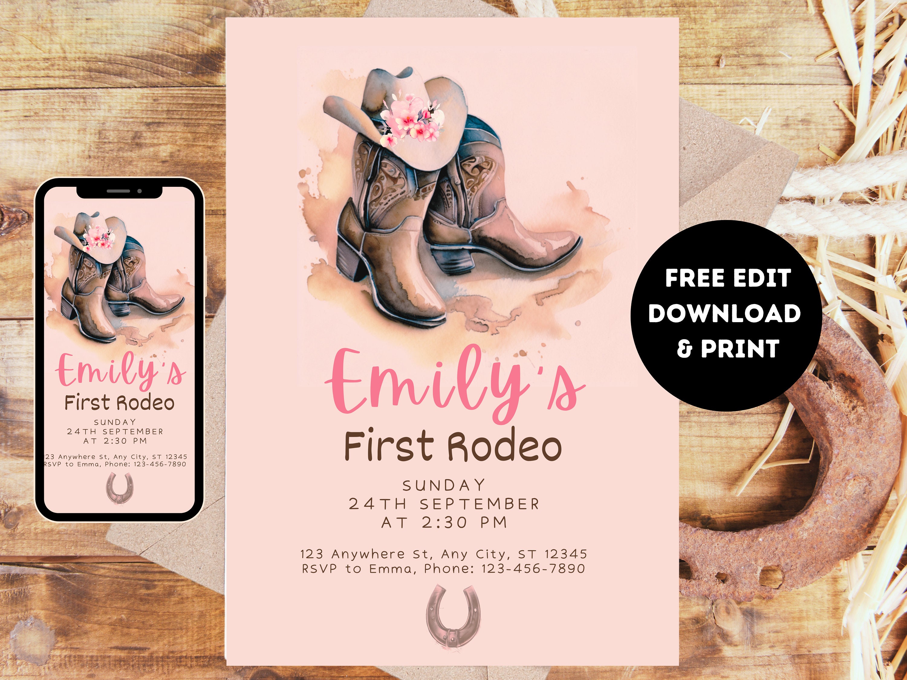 First Rodeo Birthday Party Invitation Template, First Birthday ...