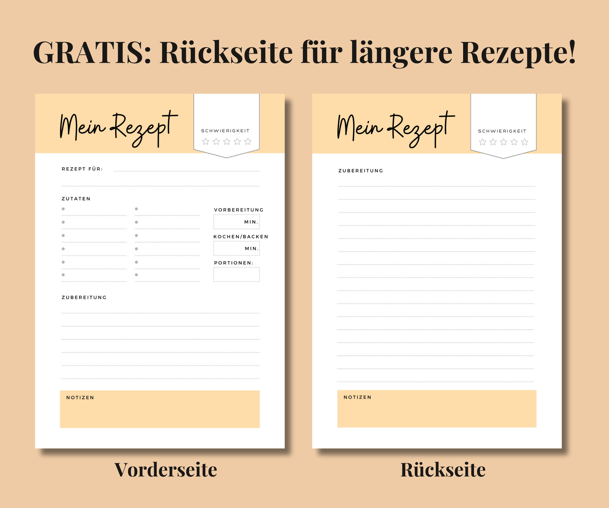 Rezeptvorlage zum Ausfüllen, Vorlage Rezept A4 und A5, DIY Rezeptbuch ...