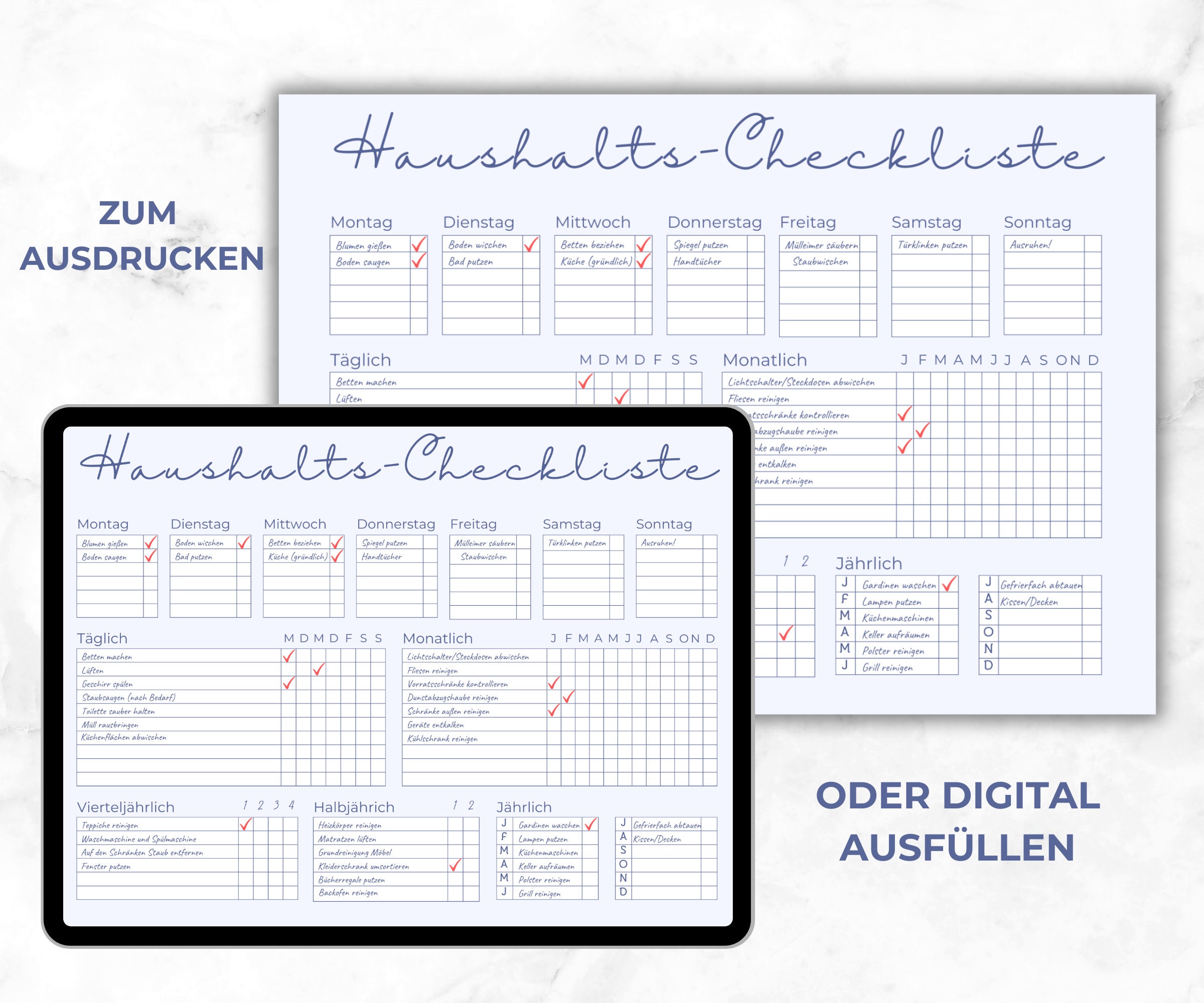 Haushalts-Checkliste zum Ausdrucken, Putzplan Vorlage zum Ausfüllen ...