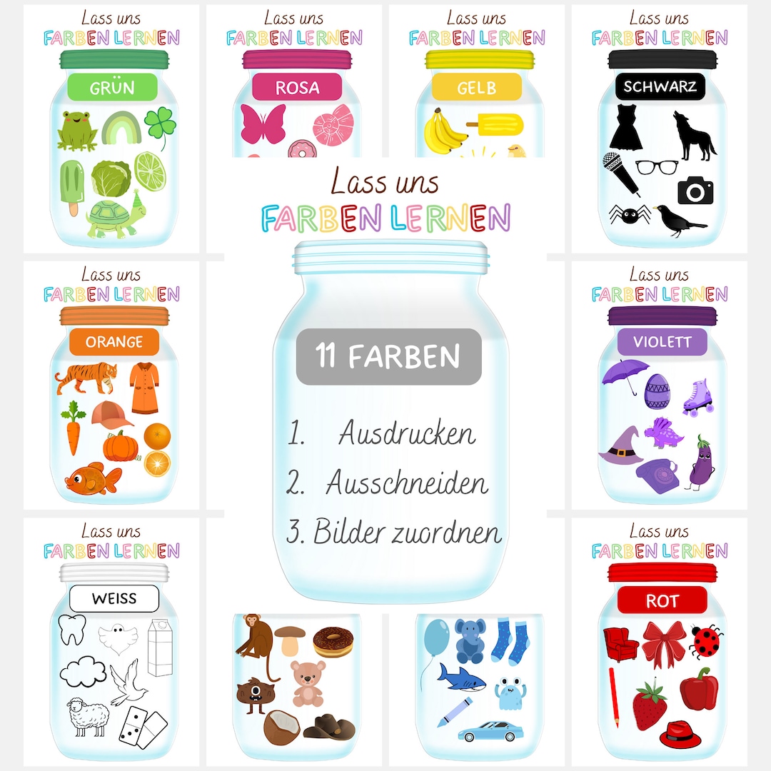 Farben lernen Spiel zum Ausdrucken, Arbeitsblatt zum Farben zuordnen ...