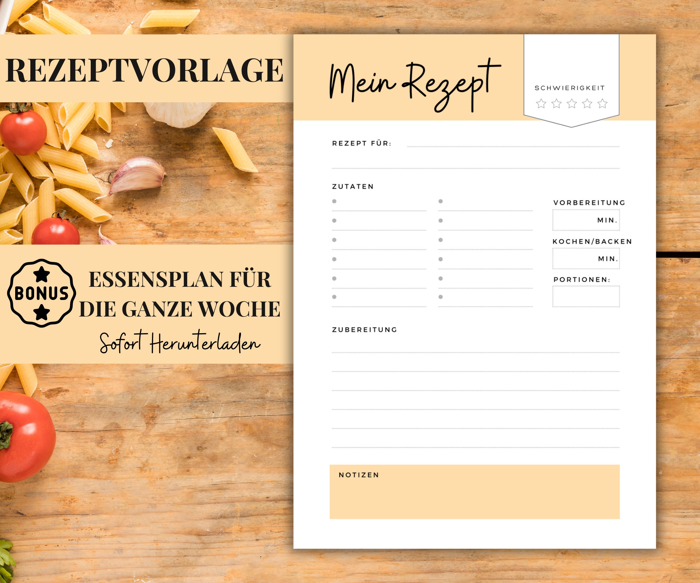 Rezeptvorlage zum Ausfüllen, Vorlage Rezept A4 und A5, DIY Rezeptbuch ...