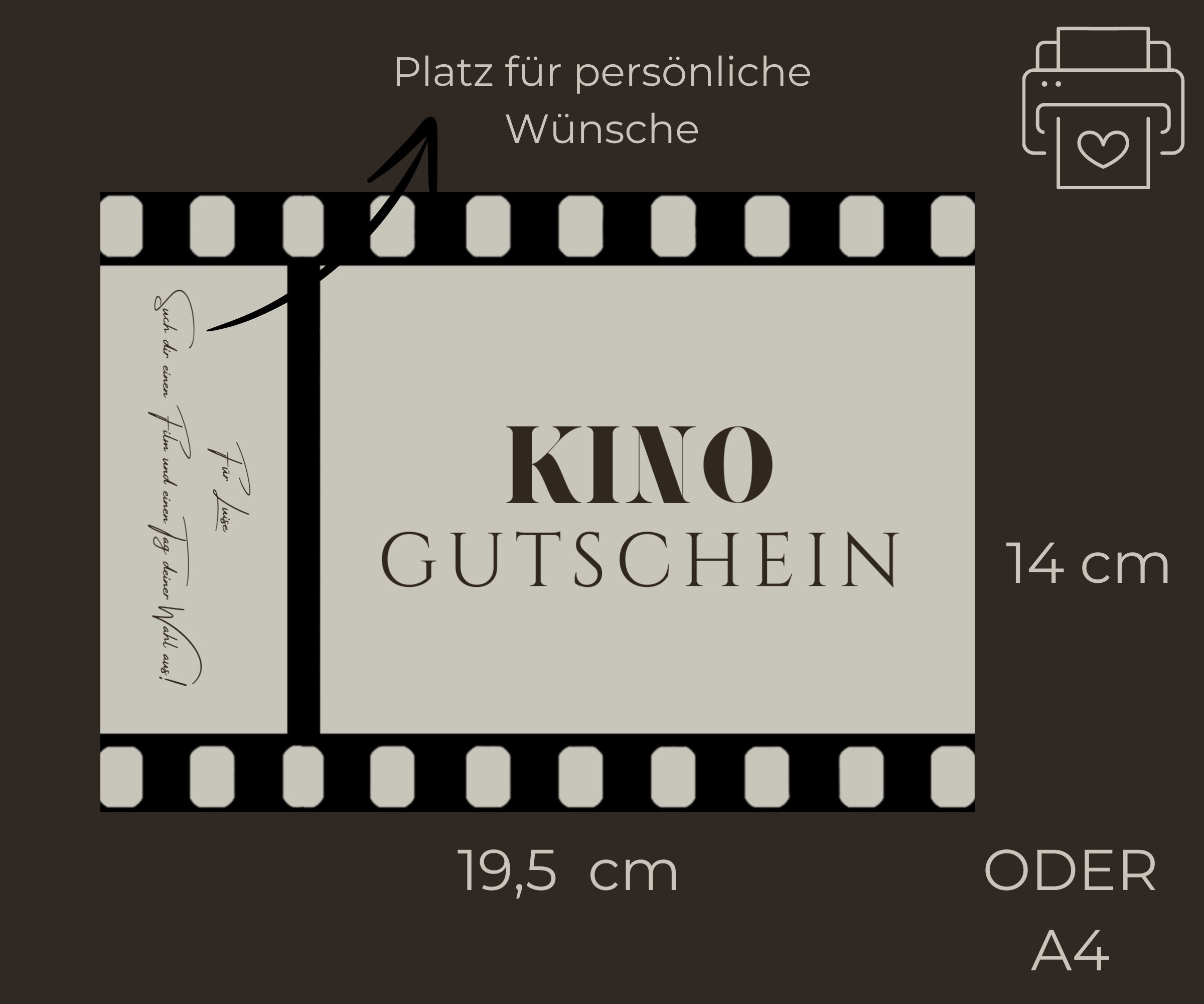 Kinogutschein Vorlage zum Ausdrucken, Personalisierter Gutschein Kino ...