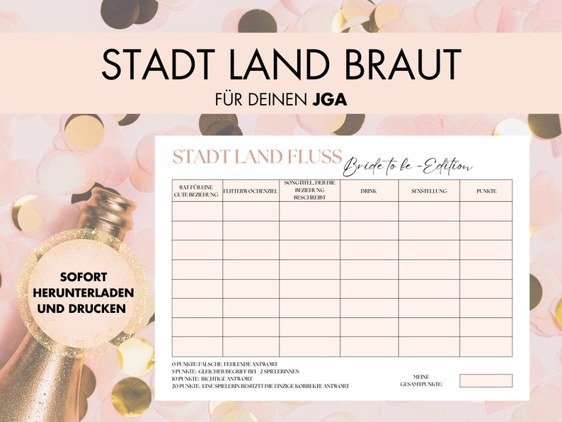 Junggesellinnenabschied Spiel JGA Stadt Land Fluss - Etsy.de