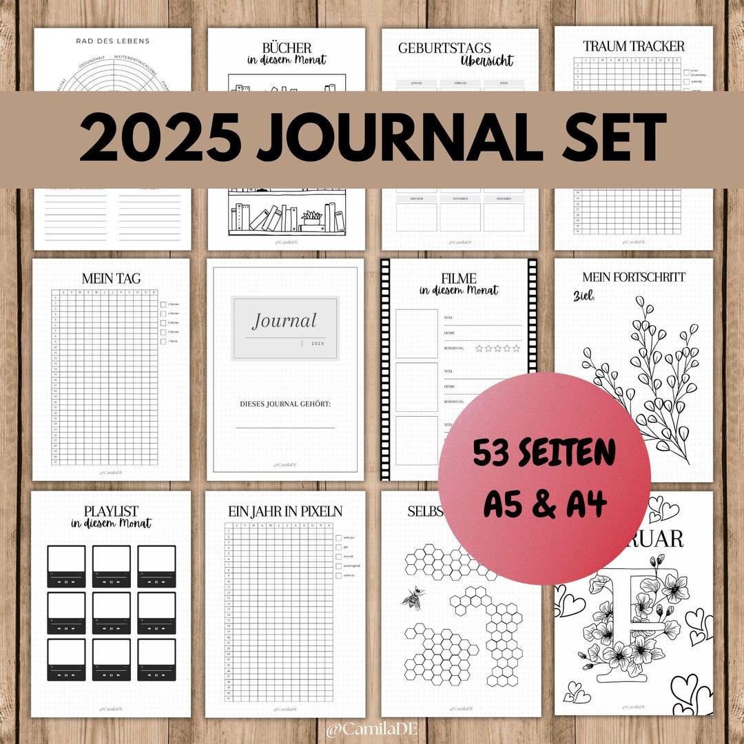 2025 Journal Set to Print, Digital Planner Print, Self-care Journal ...