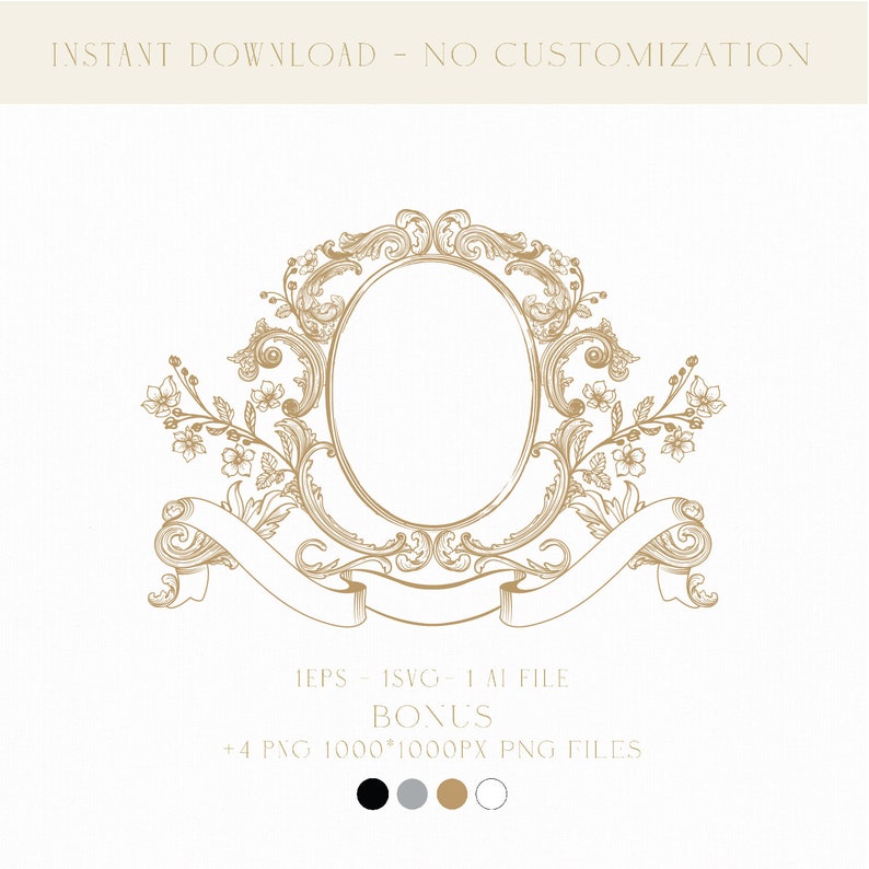 Floral Wedding Monogram Crest, Elegant Vintage Logo (PNG, SVG) - Etsy
