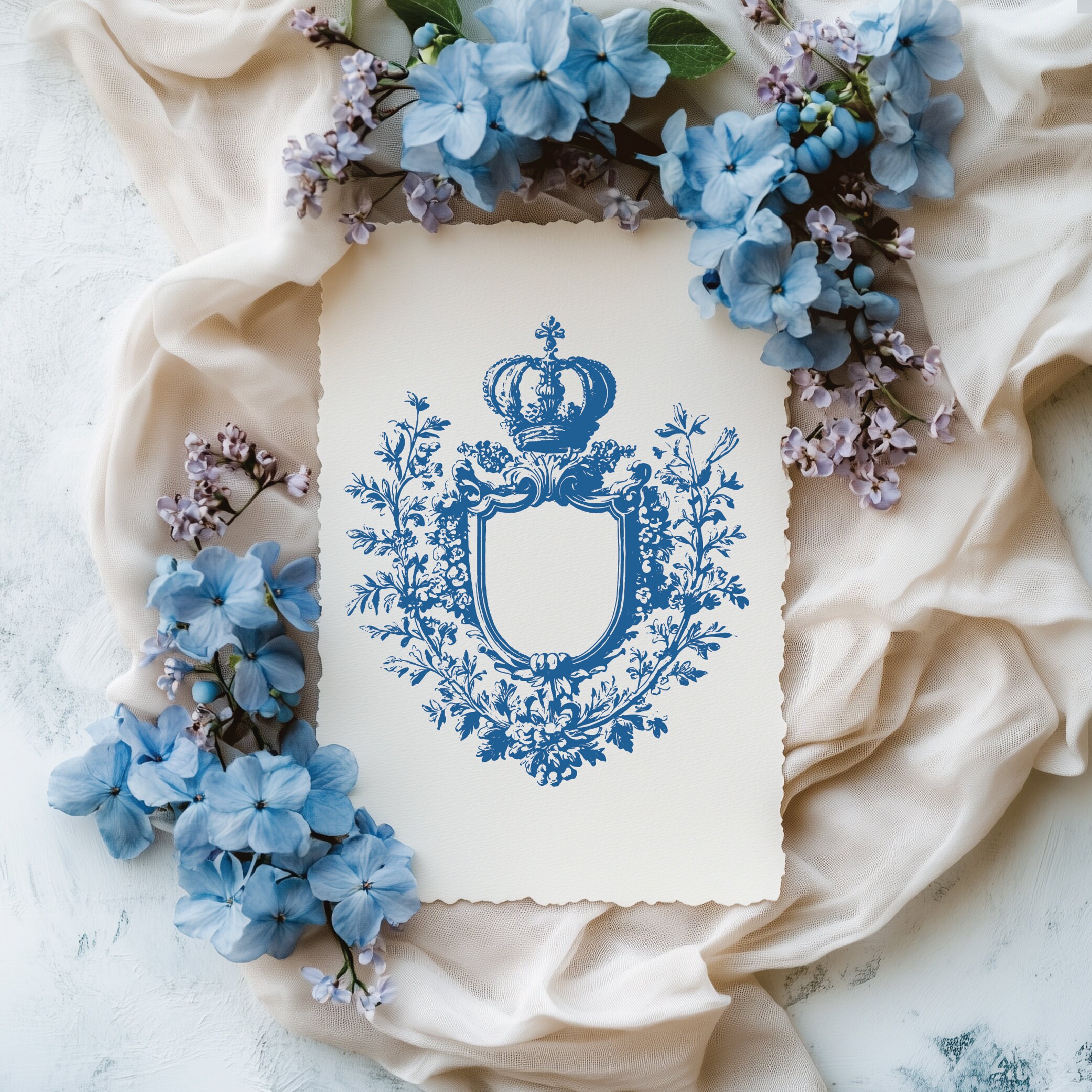 Vintage Monogram, Floral Vintage Monogram Wedding Crest, Blue Antiqued ...