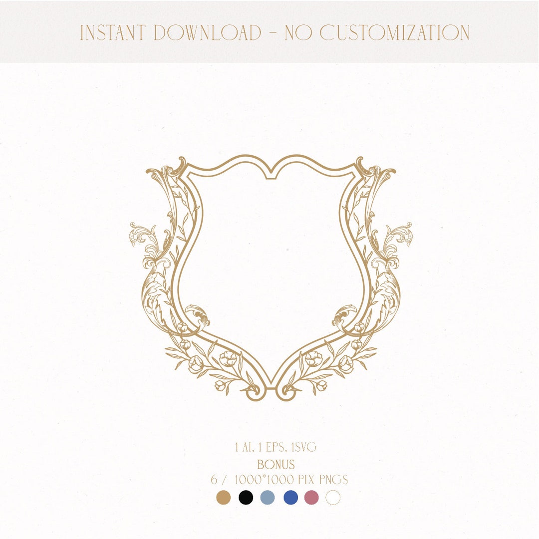 Elegant Wedding Crest Monogram, Vintage Floral Frame (digital Download ...