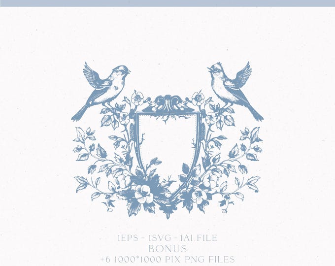 Vintage Wedding Crest Logo, Floral Bird Monogram (digital Download) - Etsy