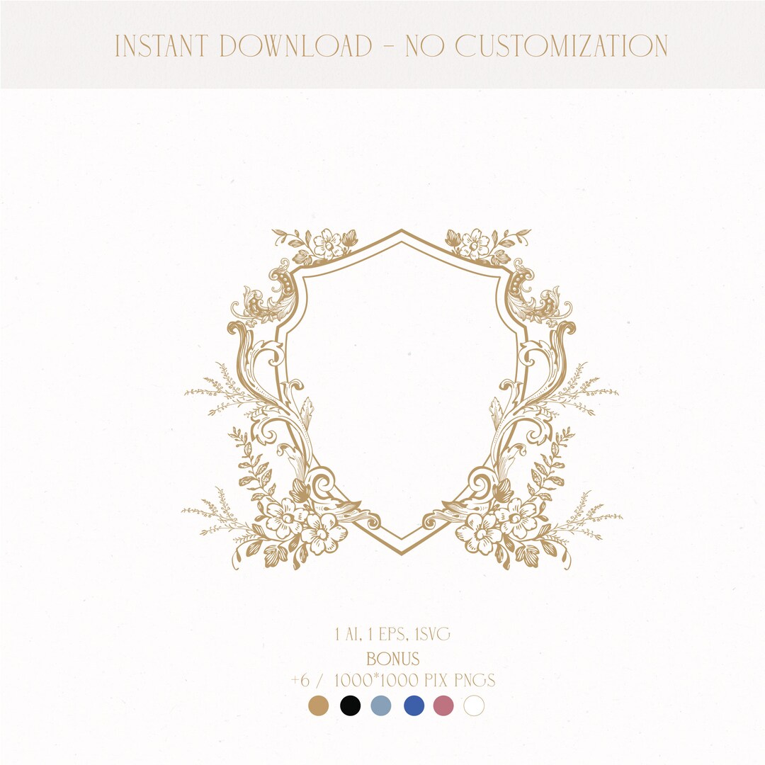 Floral Wedding Crest for Personalized Satitonary and Unique Wedding Invitation Botanical Logo ...