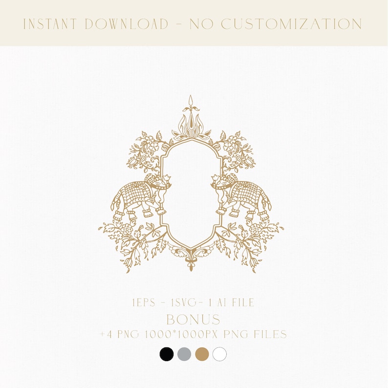 Indian Wedding Crest Logo, Elephant Floral Design (digital Download) - Etsy