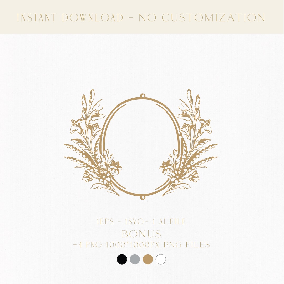 Vintage Floral Wedding Monogram Frame Digital Download, Elegant Wedding ...