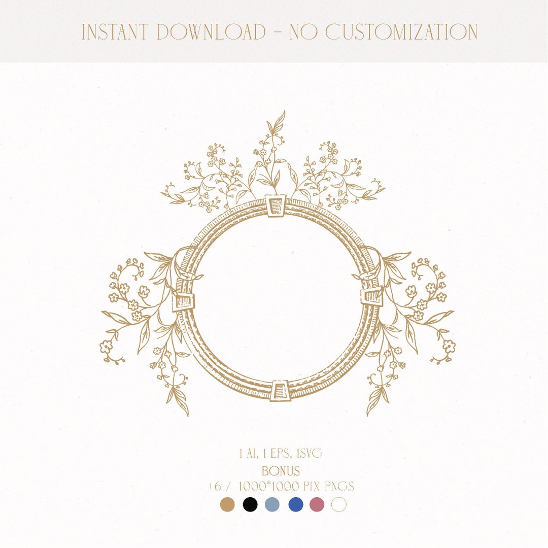 Vintage Style Floral Wedding Crest, Elegant Wedding Logo Design ...