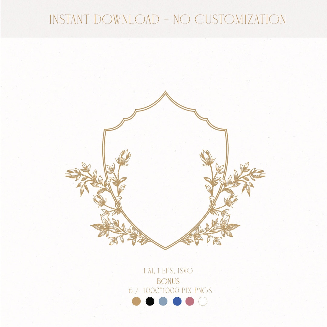 Vintage Style Floral Wedding Crest, Elegant Wedding Logo Design ...
