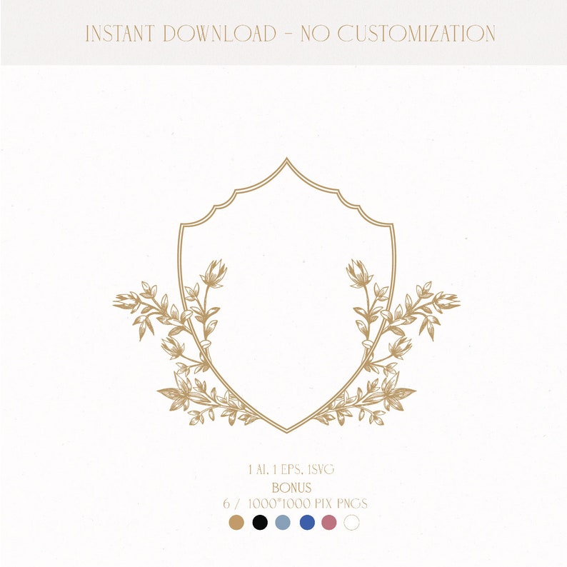 Vintage Floral Wedding Crest, Elegant Monogram Logo (digital Download ...