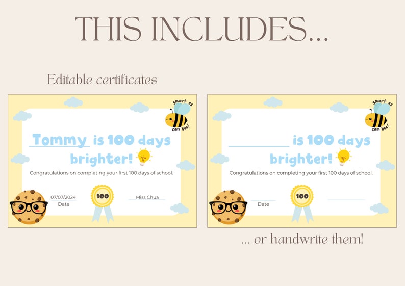100 Days of School Certificates - Etsy