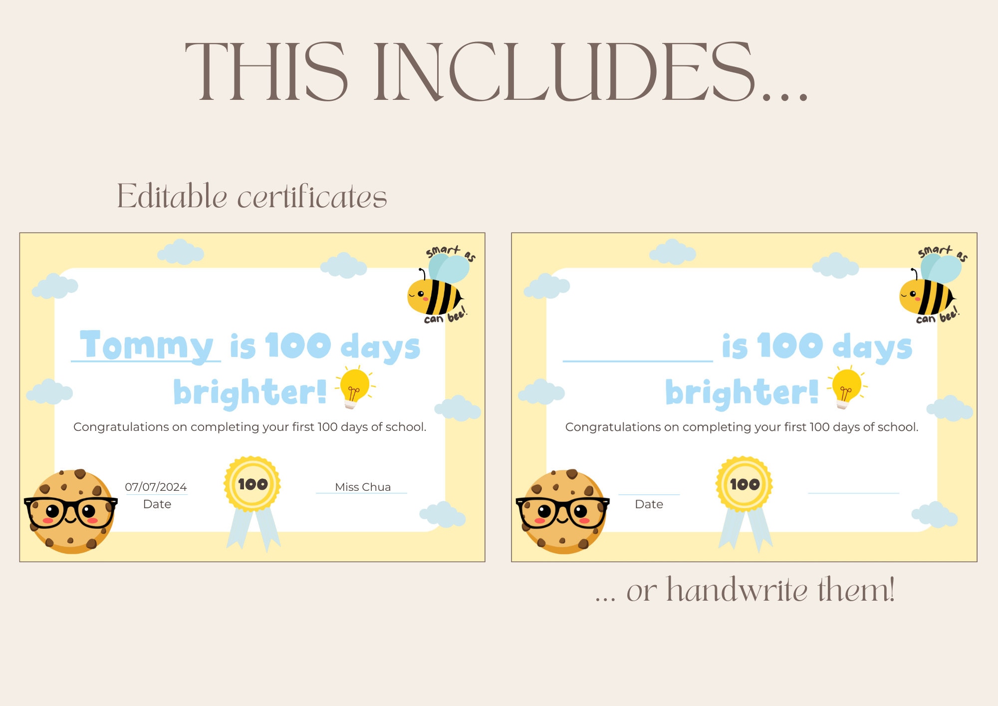 100 Days of School Certificates - Etsy