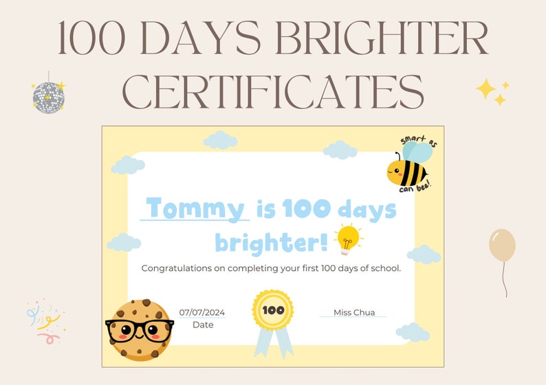 100 Days of School Certificates - Etsy