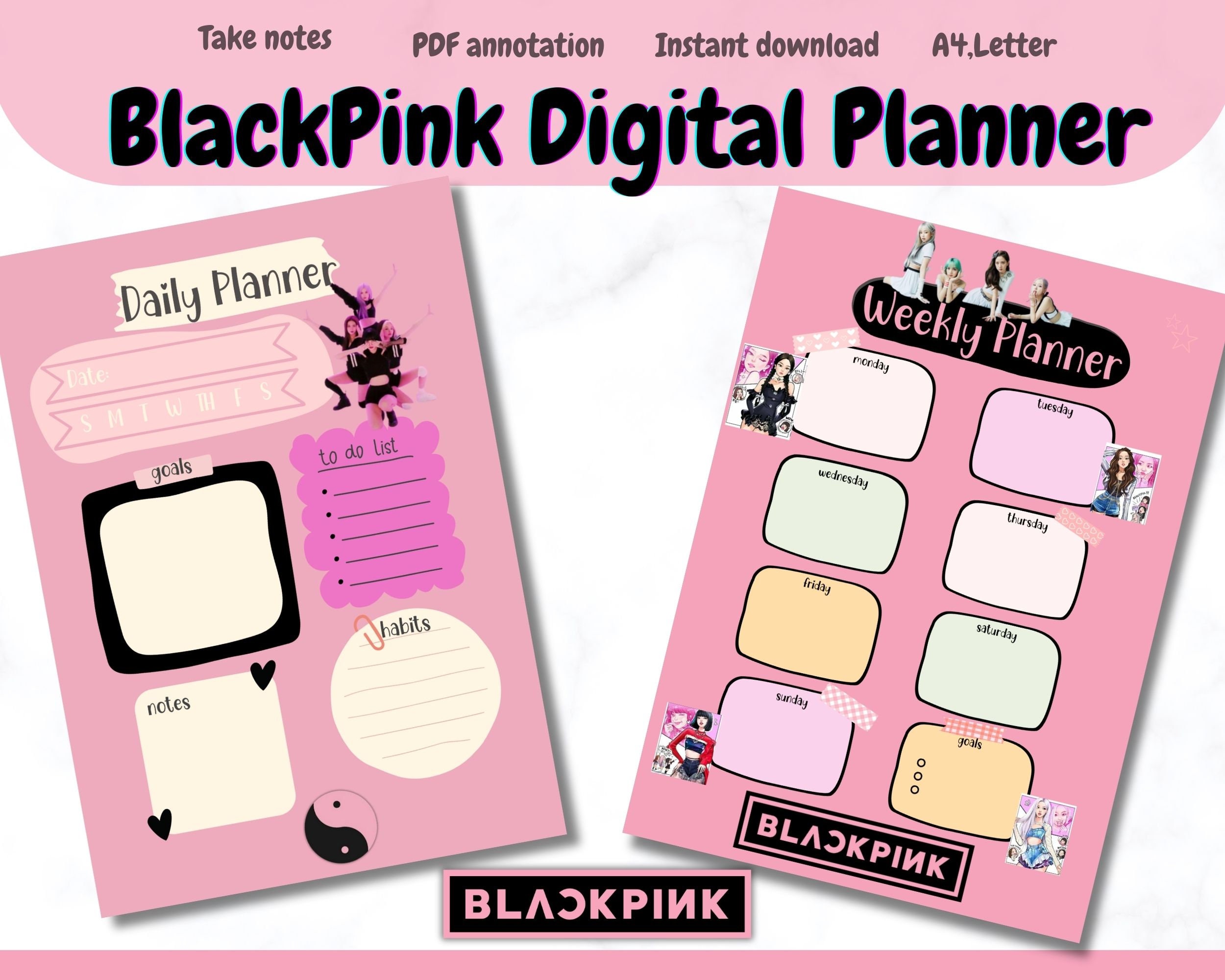 Blackpink Daily Planner /kpop Digital Planner Dated Digital Planner ...