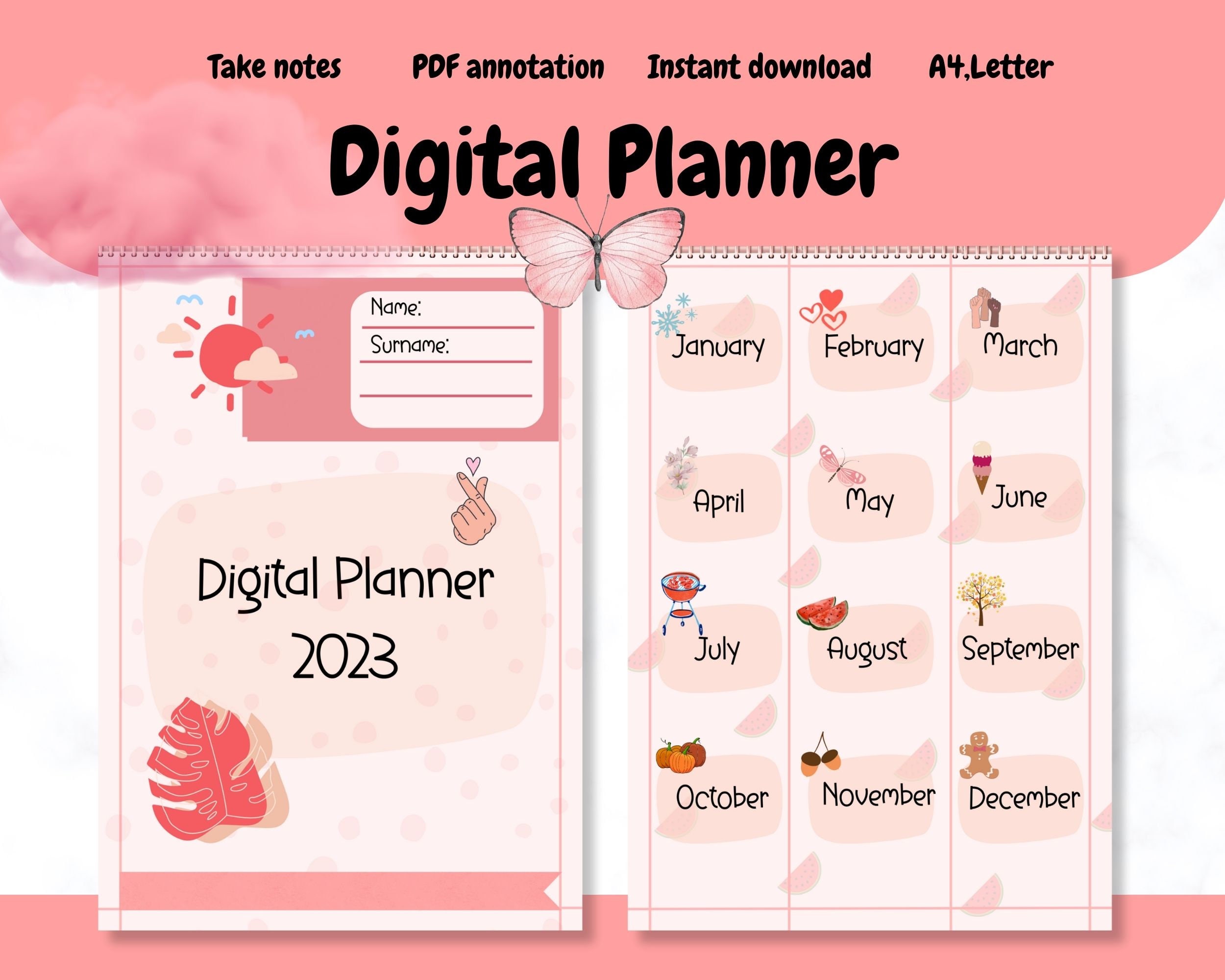 Digital Planner 2023 2024/ Digital Planner Dated Digital - Etsy